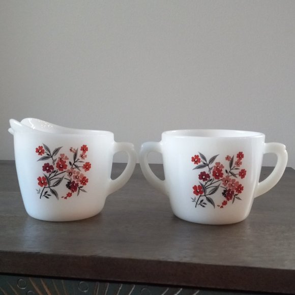 Fire King | Kitchen | Vintage Fire King Primrose White Red Sugar Bowl ...